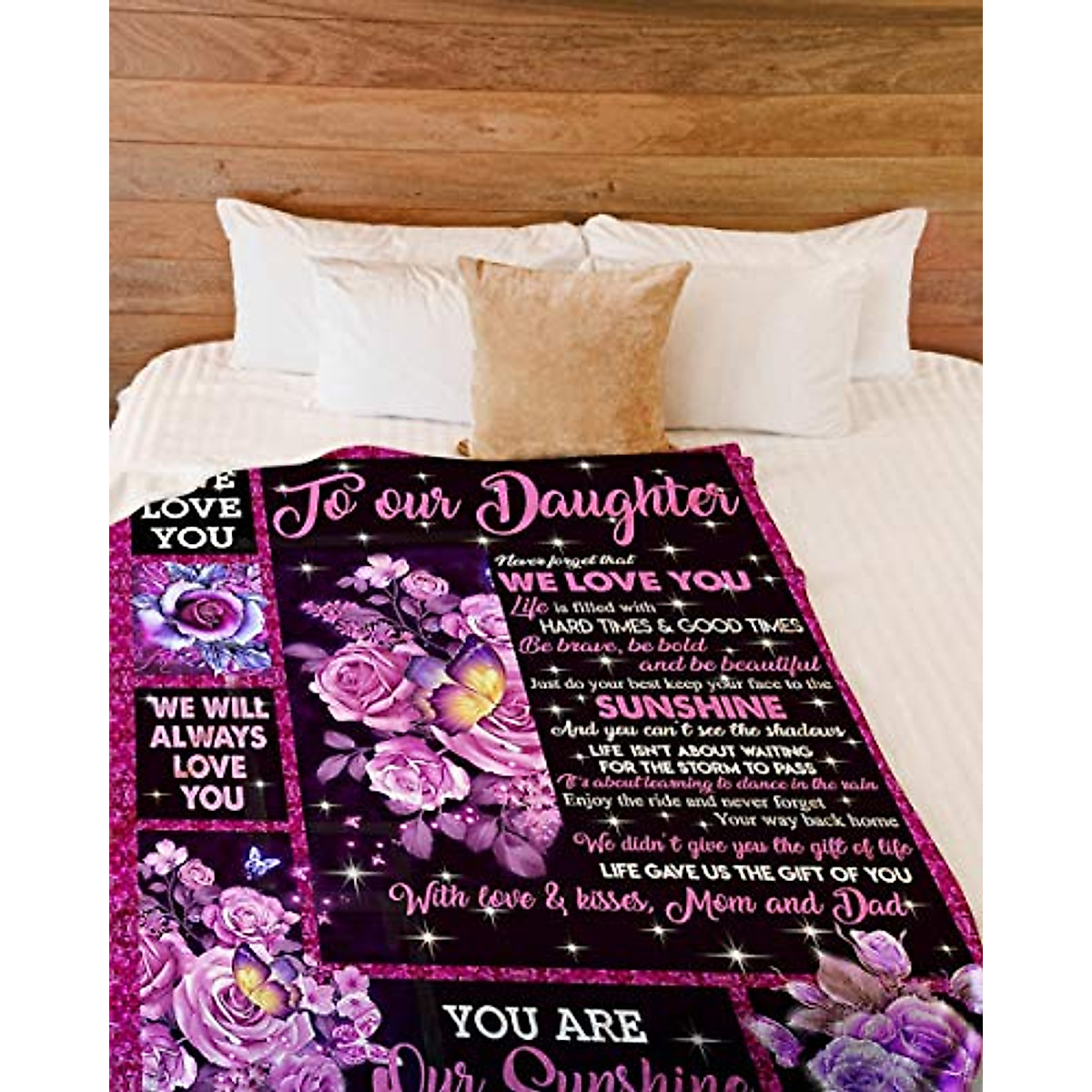 Ananas Pru Parent to Daughter Blanket, to Daughter from dad and mom You are Sunshine Violet Rose Butterfly White Fleece Blanket, Daughter Blanket, Daughter Present, idea, Family Love Blanket