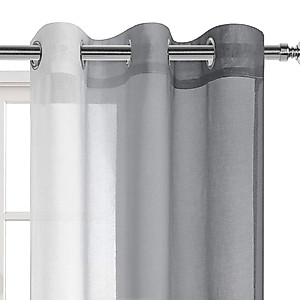 DWCN Grey Faux Linen Ombre Sheer Curtains - Semi Voile Gradient Grommet Top Curtains for Bedroom and Living Room, Set of 2 Window Curtain Panels, 42 x 84 Inches Long