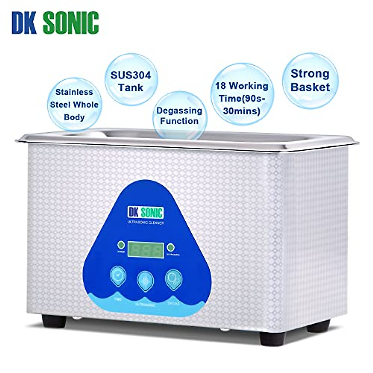 DK SONIC 42KHz Ultrasonic Cleaner with Digital Timer and Basket for Jewelry, Ring, Eyeglasses, Denture, Watchband, Coins, Small Metal Parts, Daily Necessaries, etc (900ML, 110V)