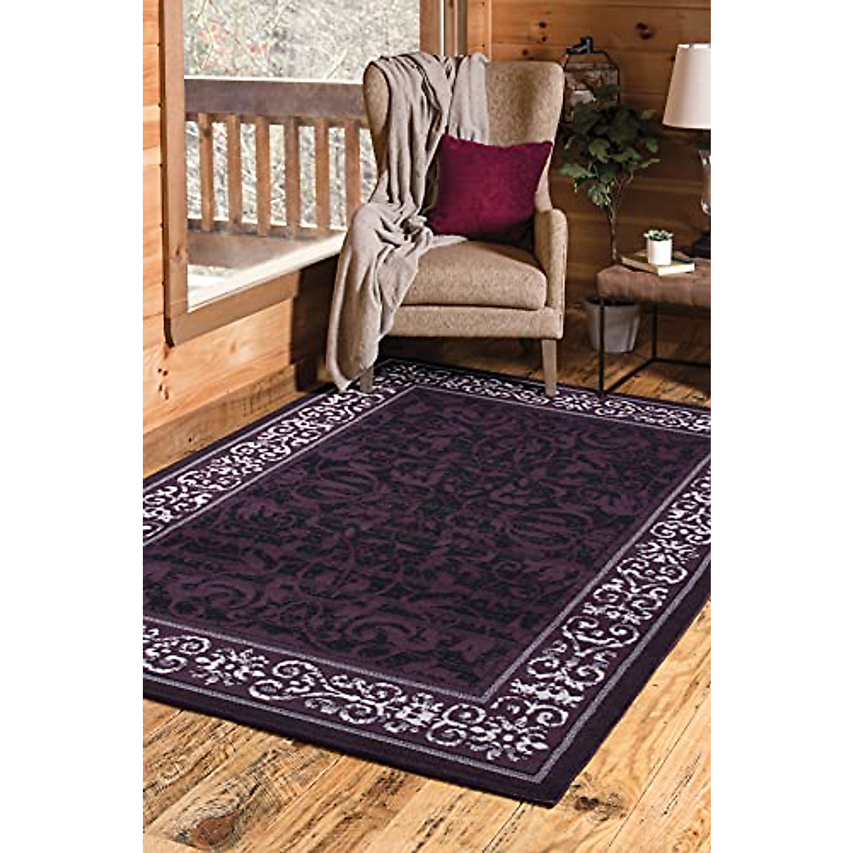 United Weavers Dallas Baroness Area Floor Rug - Plum, 5x8, Modern Indoor Area Rug with Bordered Pattern, Jute Backing