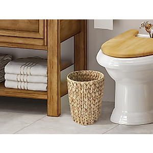 Coeusy Wicker Trash Can,Small Bathroom Trash Can,Water Hyacinth Wicker Waste Basket for Bathroom,Boho Waste Basket for Bedroom,Home Office,Compact Spaces(2 Gallon Round)