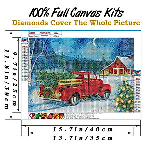 RUIHA Christmas Diamond Painting Kits,Winter Diamond Art Kit for Adults,Red Truck 5D Paint with Diamond Full Drill for Parents-Children Interrction,Wall Decor(12x16) (Snowy Night)