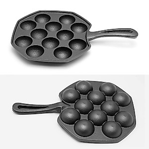 Anxingo Cast Iron Takoyaki Pan - 12 Hole Heavy Duty Square Cooking Plate Octopus Ball Maker 1.5" Half Sphere Takoyaki Maker for Baking Cooking