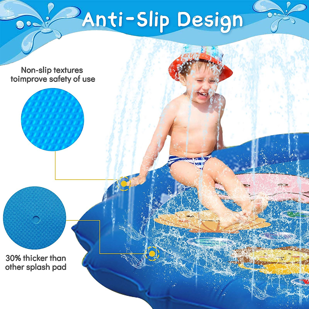 QDH Splash Pad Sprinklers for Kids Dogs 68'' Splash Play Mat Summer Outdoor Water Toys for Toddlers Baby Wading Pools Outside Backyard Kids Sprinkler