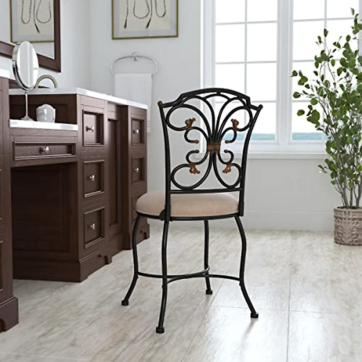 Hillsdale Furniture Sparta Vanity Stool, black with gold highlighted accents