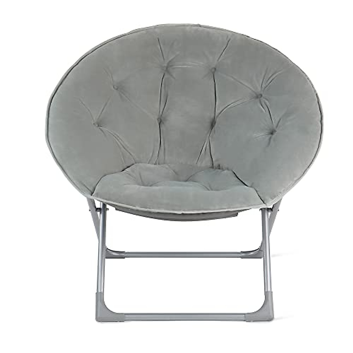 Amazon Basics Faux Fur Saucer Shaped Chair with Foldable Metal Frame, Grey, 32.3"D x 27.2"W x 32.3"H