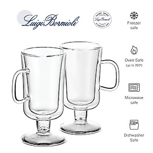 Luigi Bormioli Double Walled Irish Coffee Mugs - 8½ Oz (2 Pack) Insulated Tea Glasses, Drinking Glasses, for Latte, Espresso, Cappuccino, Desert Dish, Thermal Shock Resistant, for Hot - Cold Beverages