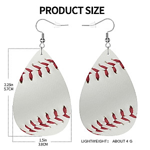 Zokola Baseball Faux Leather Earrings, Abstract Sport Baseball Texture Cute Pendants Earrings Teardrop Dangle Leather Earrings Holiday Earrings Making Supplies