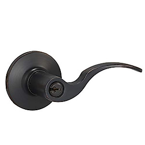 Amazon Basics Shelby Door Lever with Lock, Entry, Oil Bronze