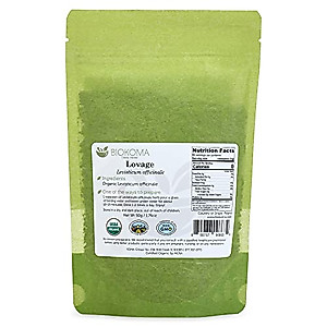 Biokoma Pure and Organic Lovage Dried Leaves 50g (1.76oz) In Resealable Moisture Proof Pouch, USDA Certified Organic - Herbal Tea, No Additives, No Preservatives, No GMO