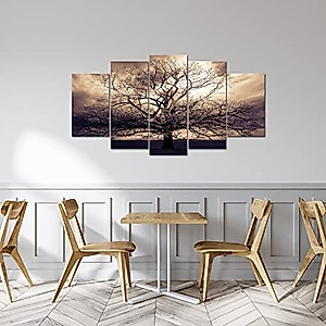 sechars - 5 Piece Large Canvas Wall Art Sepia Tree of Life Picture Photo Art Print on Canvas Mysterious Fantasy Forest Artwork for Home Office Living Room Decor Gallery Wrap Ready to Hang