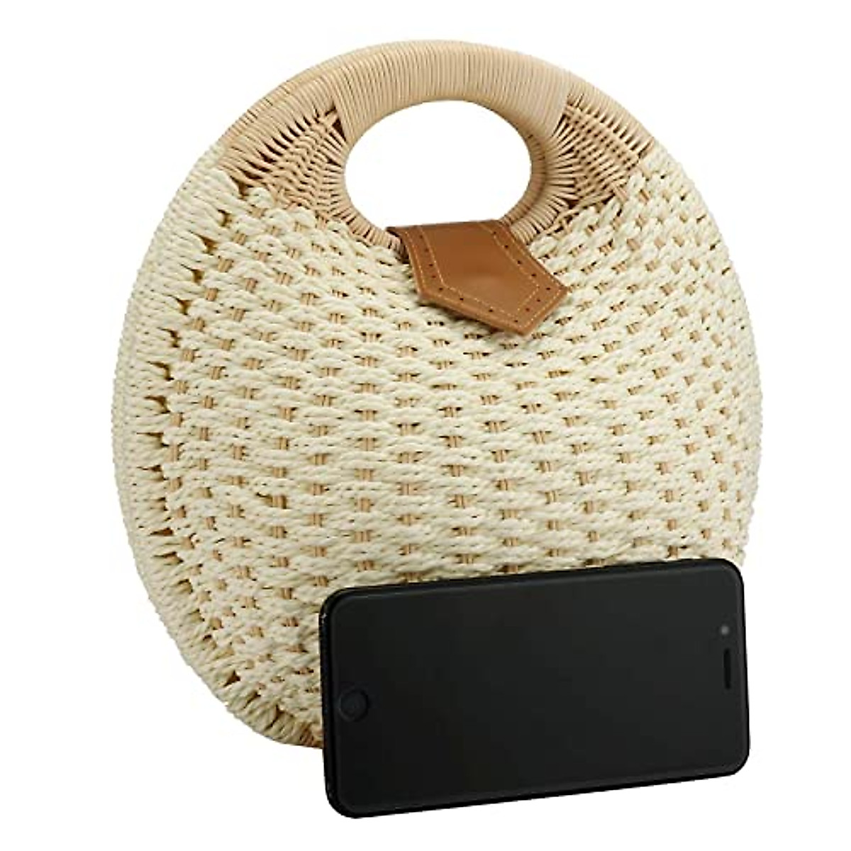 Puedo Women Shell Shape Straw Bag Rattan Woven Beach Handbags Summer Straw Tote Bag (White)