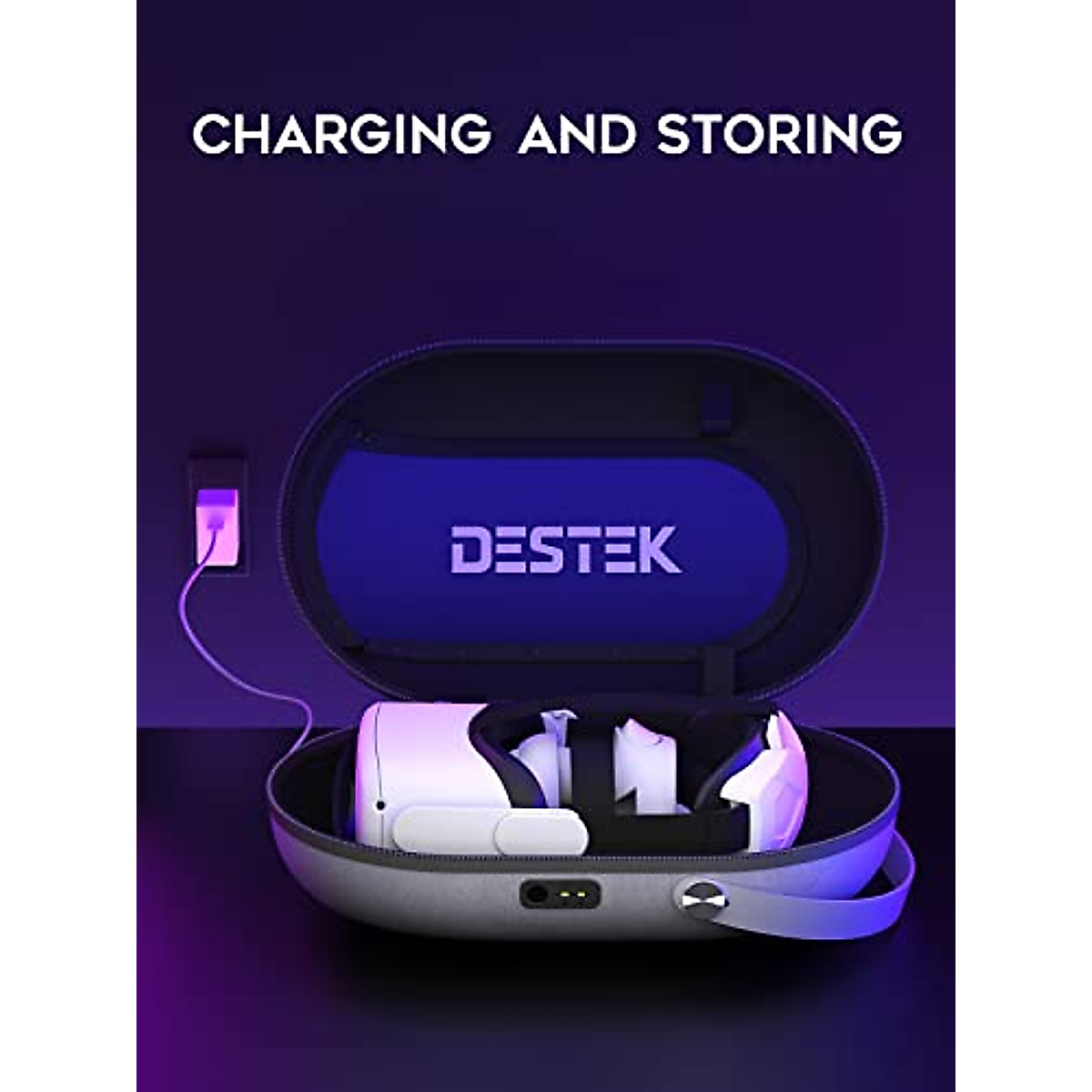 DESTEK OC1 Magnetic Charging Carrying Travel Case for Meta/Oculus Quest 2 VR Accessories, Universal Charging Large Storage Case for Meta/Oculus Quest 2 and Battery Head Strap- Window Version