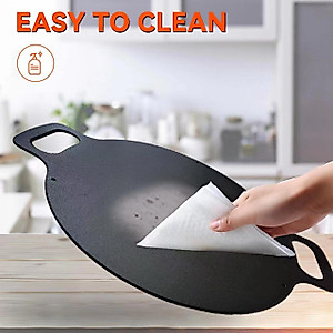 Keleday 15 Inch Korean BBQ Grill Pan Pre-seasoned Carbon Steel Paella Pan Camping Grill Griddle for Stove Top Flat with 3 Detachable Legs