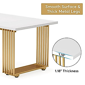 Tribesigns Modern Dining Table for 6-8 People, 70.8 Inches Long White Dining Room Table for Kitchen, Wood Kitchen Table with Gold Metal Legs, Rectangular Dinner Table for Dining Room, Family Gathering