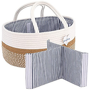 GREATALE Baby Diaper Caddy Organizer - Portable Rope Nursery Storage Bin for Changing Table & Car - Diaper Storage Basket with Removable Divider (Brown)