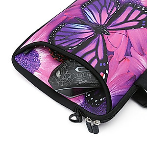 AUPET 16 16.5 17-17.3-Inch Water Resistant Neoprene Sleeve Notebook Neoprene Messenger Case Tote Bag with Outside Handle and Adjustable Shoulder Strap & Extra Pocket(Purple Butterfly)