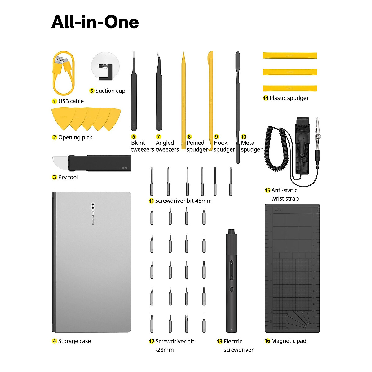 HOTO Electric Precision Screwdriver Set, 48 in 1 Electronics Tool Kit, Magnetic Bits & Box, LED Light & 2 Torque Settings, Mini Screwdriver Set for Eyeglasses, Watches, Phones, Laptops, Cameras Repair