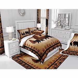 Feelyou Kids Bear Comforter Set Rustic Cabin Country Bedding Set Twin Size for Boys Girls Teens Rust Bear Comforter Wild Animal Brown Duvet Set with 1 Pillow Case