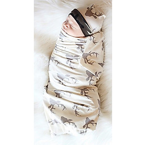 IWOKA Soft Newborn Baby Deer Print Blanket Bedding Blanket Wrap Swaddle Blanket Bath Towel+Hat (Deer Print)