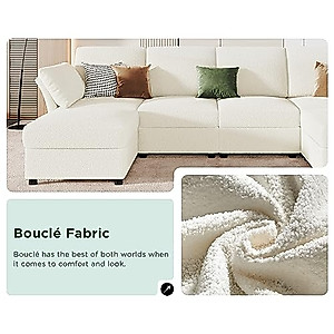 VanAcc Sectional Couch 6 Seats, Modular Sectional Sofa U Shaped sectional with Ottomans, Reversible Sofa Couch for Living Room, Offwhite Bouclé