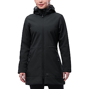 33,000ft Women's Waterproof Softshell Long Rain Jacket with Hood Fleece Lined Windproof Windbreaker