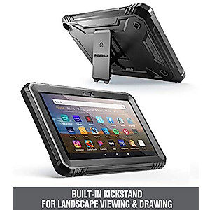 Poetic Revolution Case Designed for All-New Kindle Fire HD 8 Tablet and Fire HD 8 Plus Tablet (10th Gen, 2020), Full Body Shockproof Protective Case with Kickstand and Built-in-Screen Protector, Black