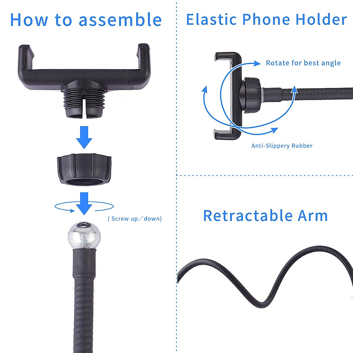 Tranesca Selfie Ring Light with Cell Phone Holder Stand for Live Stream/Makeup, LED Camera Lighting [3-Light Mode] with Flexible Arms Compatible with Cell Phones and Camera (Black)