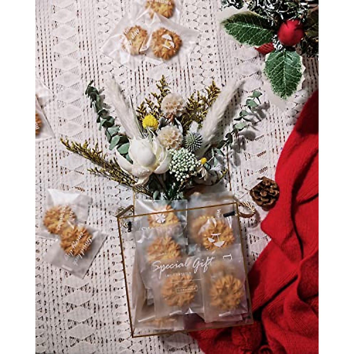 Atenzol Clear Box with Lid Handle (5PCS), 5.5x3x5.5 Candy/Cookie/Favor/Gift Box, Golden Lining, Blank without Writing