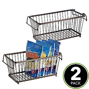mDesign Household Stackable Metal Wire Storage Organizer Bin Basket with Built-In Handles for Kitchen Cabinets, Pantry, Closets, Bedrooms, Bathrooms - 12.5" Wide, 2 Pack - Bronze