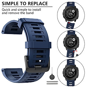 OVERSTEP for Garmin Instinct Band, Soft Silicone Replacement Watch Strap Compatible with Garmin Instinct 2, Solar, Tactical, Crossover - Navy Blue