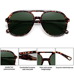 SOJOS Retro Square Polarized Aviator Sunglasses Womens Mens 70s Vintage Double Bridge Sun Glasses SJ2174, Dark Tortoise/Green