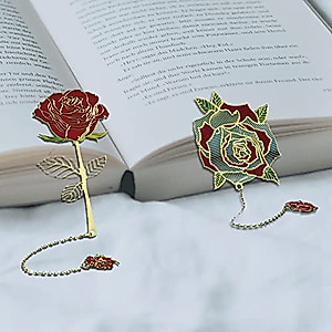 2 Pieces Cute Metal Flower Corner Bookmarks for Women Rose Bookmarkers for Book Lovers, Book Markers Gifts for Teacher's Day Christmas Birthday Valentine's Day (Rose)