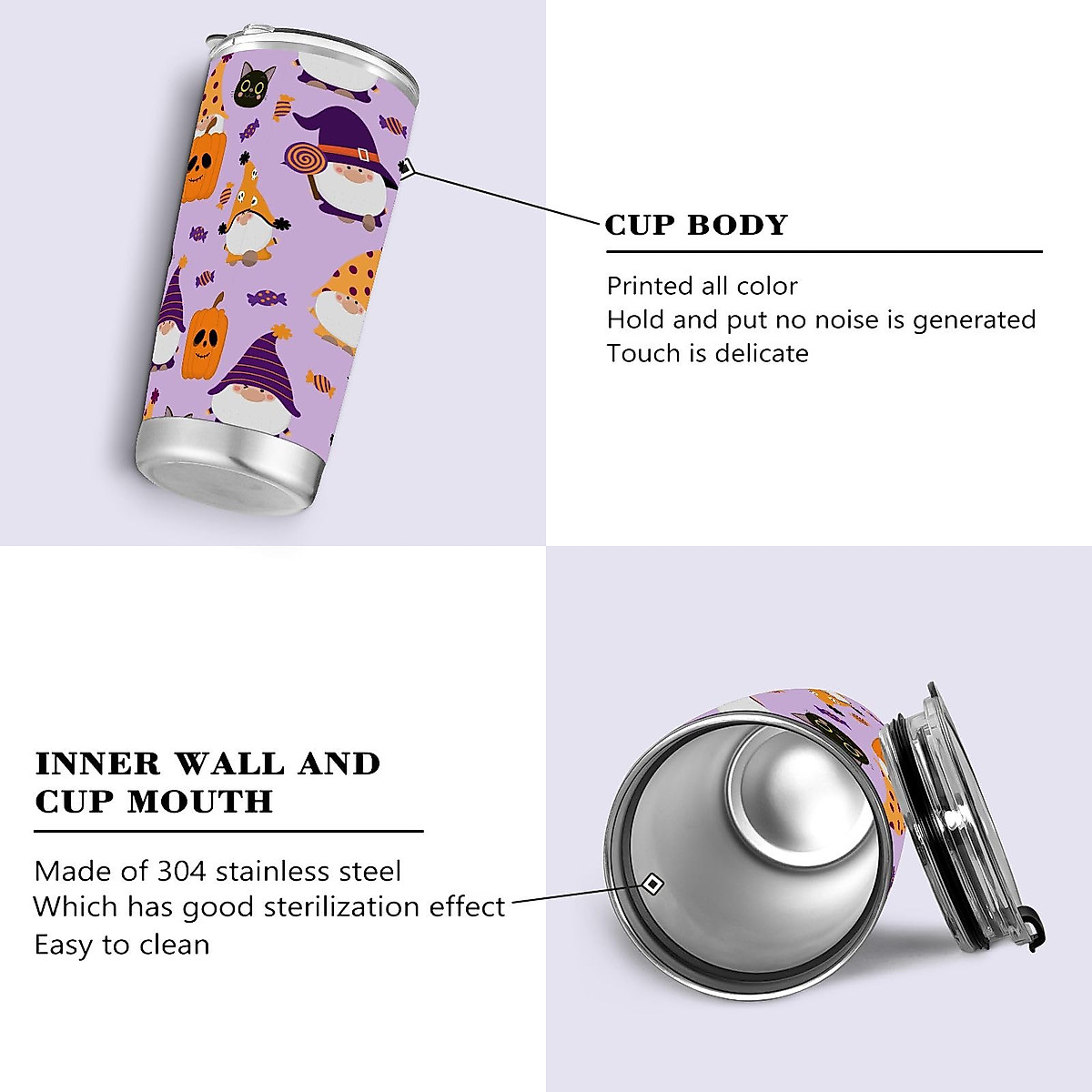 Jihqo Halloween Cute Gnomes Tumbler with Lid and Straw, Insulated Stainless Steel Tumbler Cup, Double Walled Travel Coffee Mug Thermal Vacuum Cups for Hot & Cold Drinks 20oz