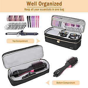 Travel Carrying Case Compatible with Revlon One-Step Hair Dryer Brush/Volumizer/Styler/Hot Tools,Double-Layer Storage Organizer Bag Compatible for Shark FlexStyle/Dyson Airwrap Styler,Black(Bag Only)
