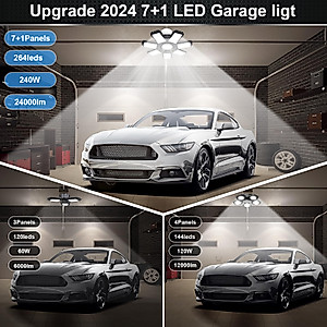 4 Pack LED Garage Light, 240W 24000LM 6500K LED Shop Lights, Garage Lights Ceiling Led with 7+1 Deformable Panels, E26/E27 Bulb Socket Lighting for Shop, High Bay, Attic, Basement, Warehouse