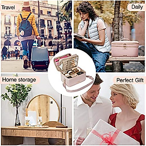 BAGSMART Medium Makeup Bag, Double Layer Large Cosmetic Makeup Organizer Travel Makeup Train Case with Shoulder Strap for Cosmetics Makeup Brushes Toiletries Travel Accessories (Pink)