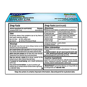 Ohm Children’s Chewable Tablets, Dye Free, Grape, Non-Drowsy 24h Relief of Sneezing, Runny Nose, Itchy Watery Eyes, Itchy Throat or Nose, Antihistamine, Indoor & Outdoor Allergies, 5mg, 30 Tablets