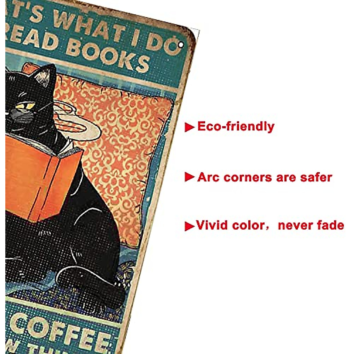 Yepzoer Kitty Biscuits Vintage Metal Tin Sign, Read Books Drink Coffee Aluminum Sign Wall Art Decor Metal Sign Decoration Sign