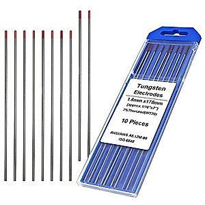 TIG Welding Tungsten Electrodes 2% Thoriated (Red, WT20) 10-Pack (1/16") Premium Tig Welding Electrodes for Tig Welding Accessories(10PCS)