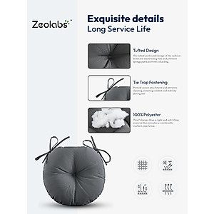 ZEOLABS Bistro Chair Cushions,15 inch Waterproof Tufted Outdoor Round Chair Cushions with Ties for Patio Furniture,Set of 2,Dark Grey