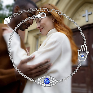 Alphm Evil Eye Hamsa Hand Bracelet S925 Sterling Silver Adjustable Bracelet for Women Evil Eye Jewelry Hamsa Hand Bracelet for Women
