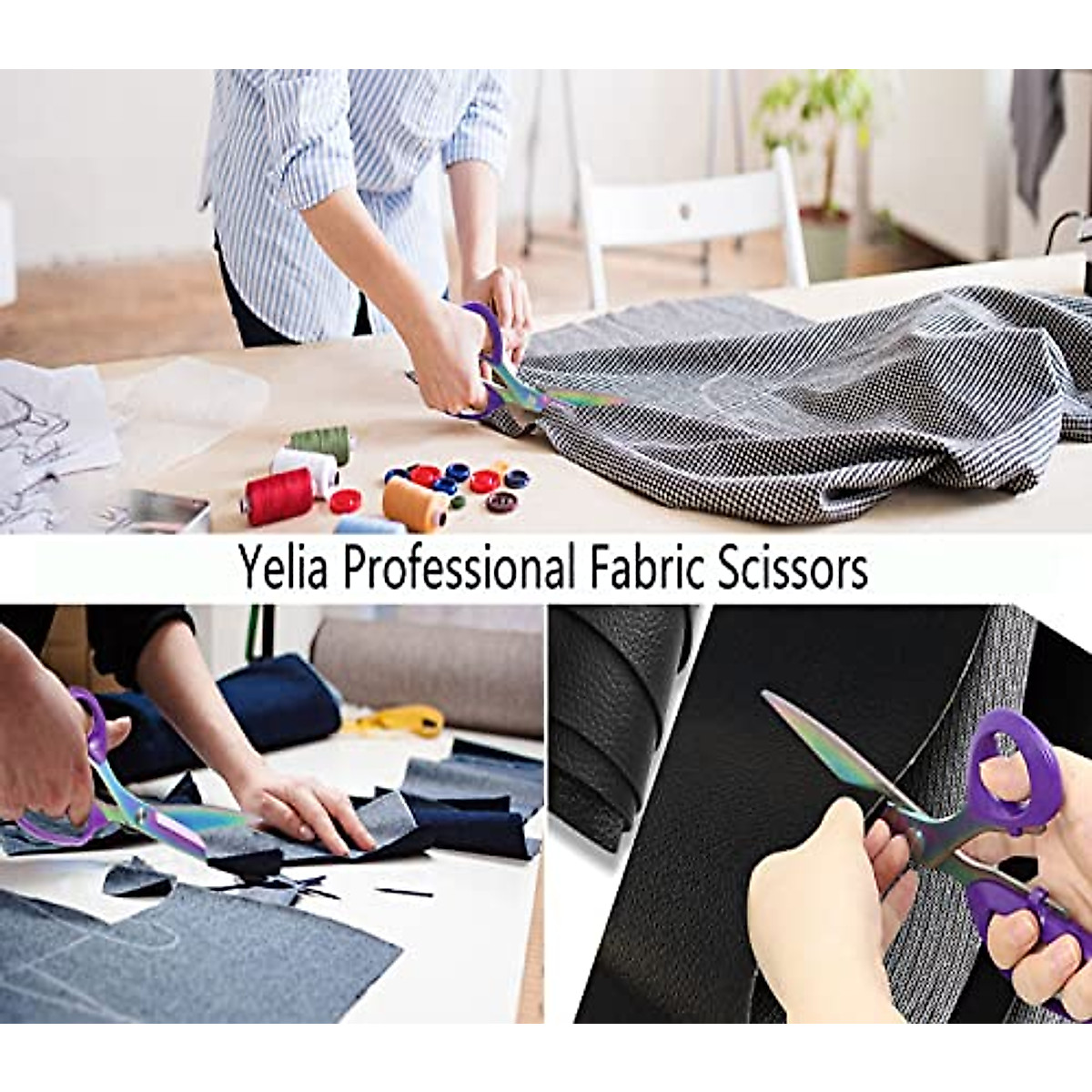 Fabric Scissors, Yelia Professional Tailor Scissors, Multifunctional Ultra-Sharp Titanium Coating Sewing Scissors, Stainless Steel Clothing Scissors for Home and Office - Length 10.5 Inches
