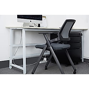 CLATINA Rolling Conference Room Chairs Set of 8, Folding Stackable Office Guest Reception Chairs with Armrests and Wheels, Mesh Waiting Room Chairs for Office, Meeting, Lobby, Church, Grey