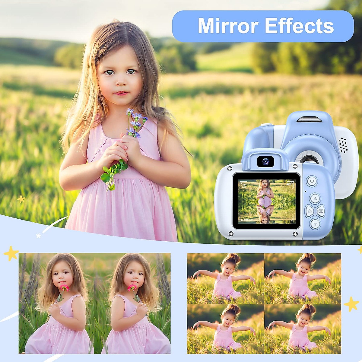 Goopow Mini Kids Camera Toys for 3 4 5 6 7 8 Year Old Girls Boys, Toddler Children Digital Video Camcorder Camera, Best Chritmas Birthday Festival Gift for Kids - 32G SD Card Included NK-Lightblue