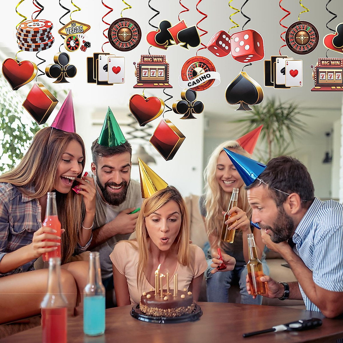 24PCS Casino Theme Hanging Swirls Decorations, Las Vegas Poker Party Supplies Ceiling Hanging Swirls for Casino Poker Games Night Birthday Party Decorations