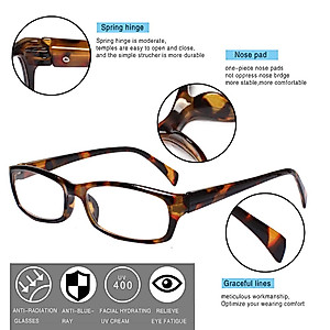 Henotin 5-Pack Reading Glasses Blue Light Blocking Anti Eyestrain Computer Reading Glasses for Women and Men Readers (5 Pack Mix Color, 2.50)