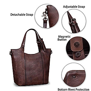 Genuine Leather Handbags for Women Vintage Handmade Shoulder Bag Purse Tote Cowhide Satchel Top-Handle Bag for Ladies (Coffee)