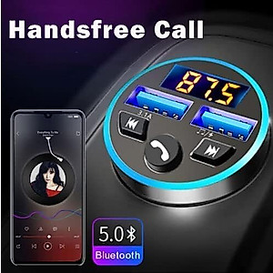 Car FM Transmitter, Bluetooth 5.0 Car Radio Audio Adapter MP3 Player, Car Bluetooth Radio Adapter with Dual USB Charger for Phone，and Tablets