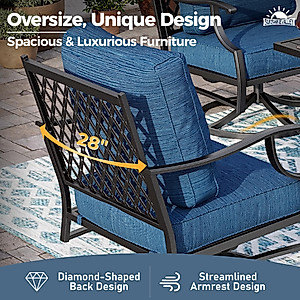 SUNSHINE VALLEY 6 Piece Metal Outdoor Patio Furniture Set with Firepit Table, Patio Conversation Set 3-seater Sofa, 2 Swivel Chair, 2 Ottoman with 5.75" Thick Cushion, Black Backyard Furniture, Blue-2